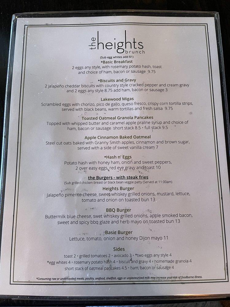 Menu at The Heights pub & bar, Dallas, Abrams Pkwy