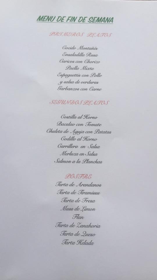 Carta de Bar casa Manolito, Lamiña, Bo. Lamiña