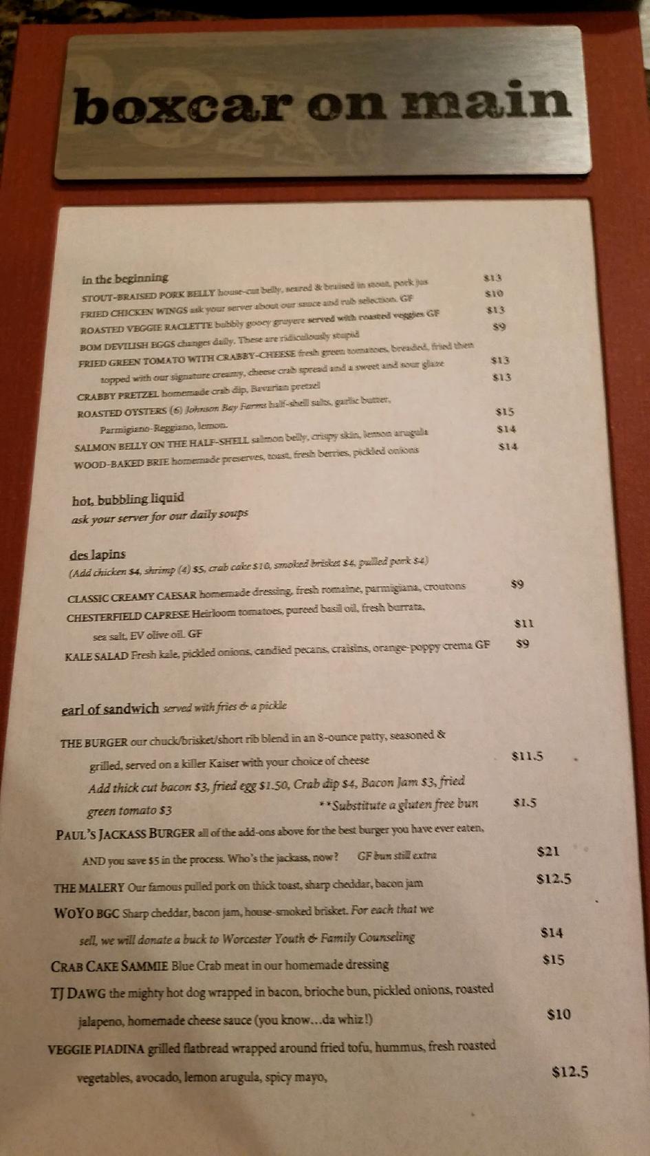 Menu at Boxcar on main restaurant, Berlin
