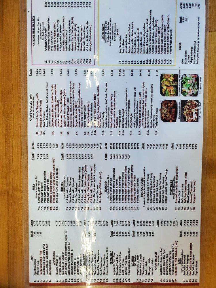 Menu at Chin Chin restaurant, West Saint Paul