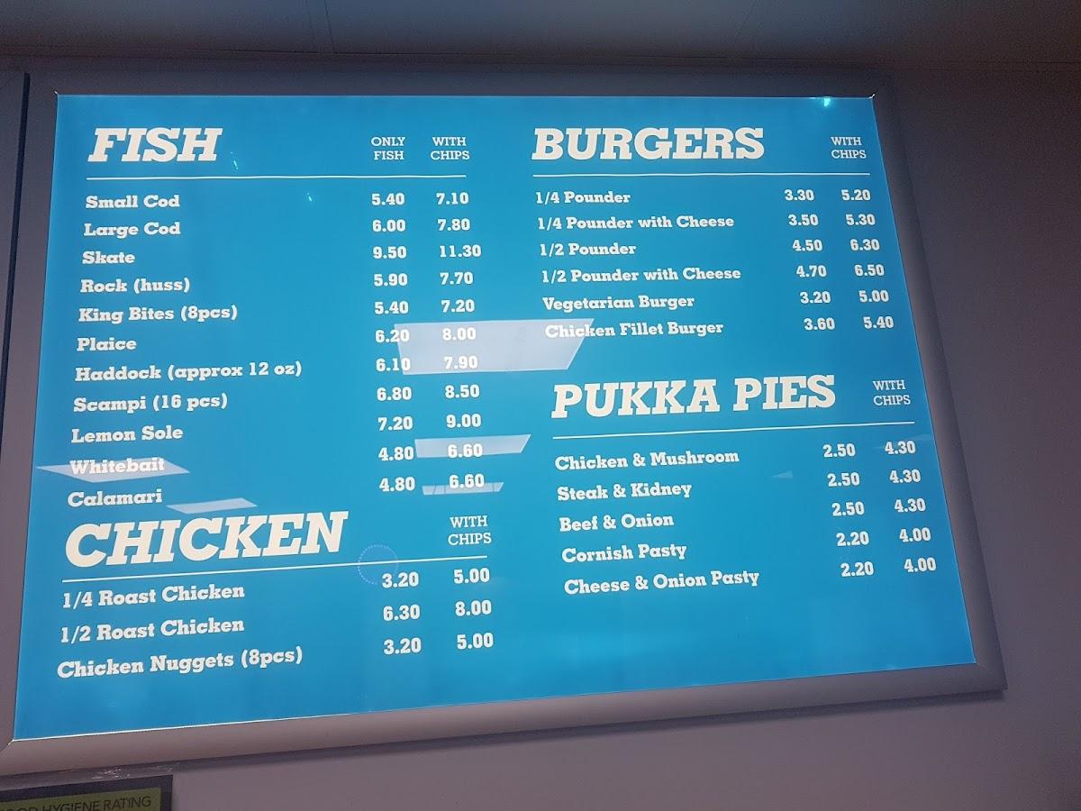 Menu at Kingfish fast food, Kingston upon Thames, 1 The Triangle