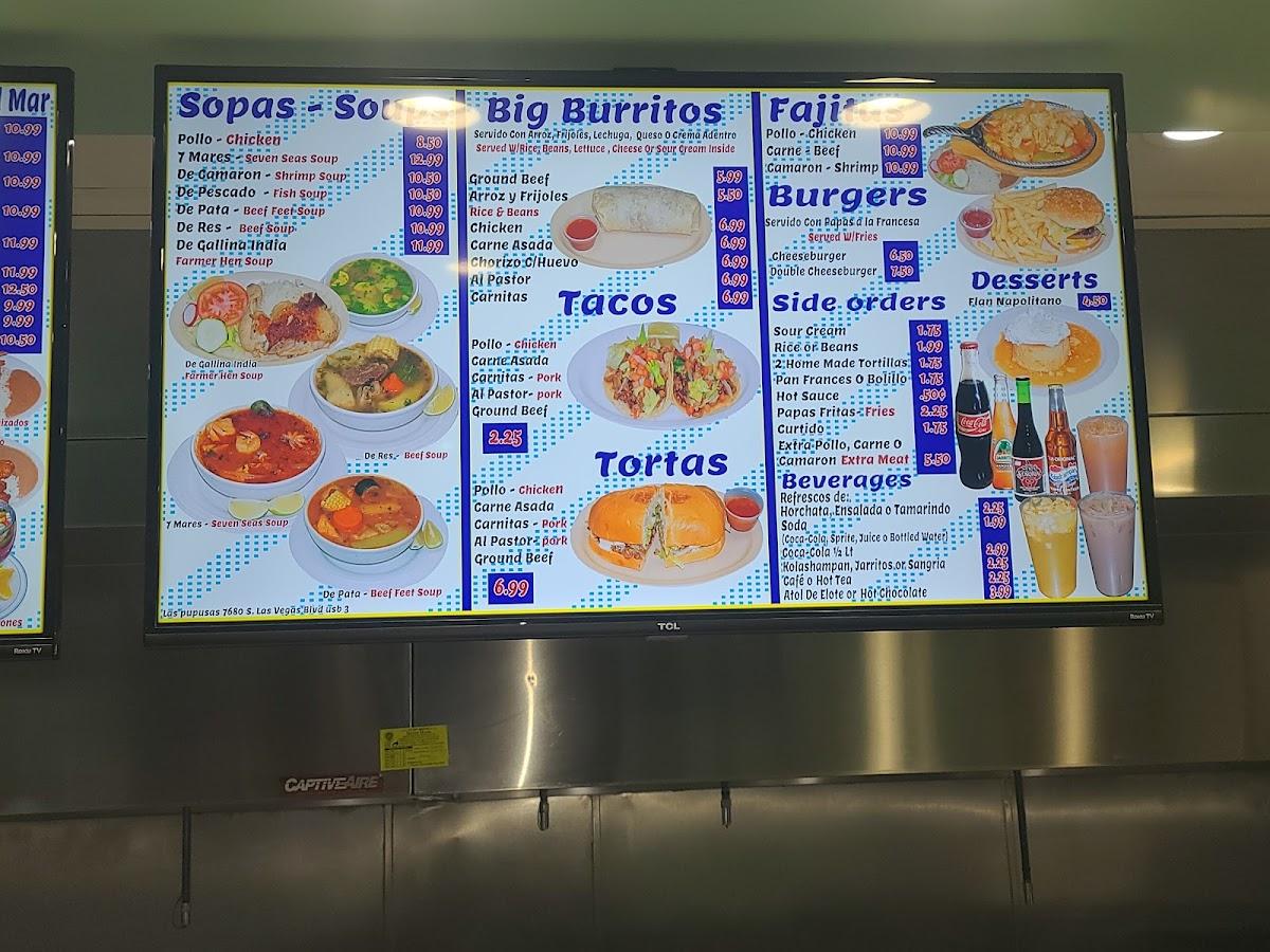 Menu at Las Pupusas restaurant, Las Vegas, S Las Vegas Blvd