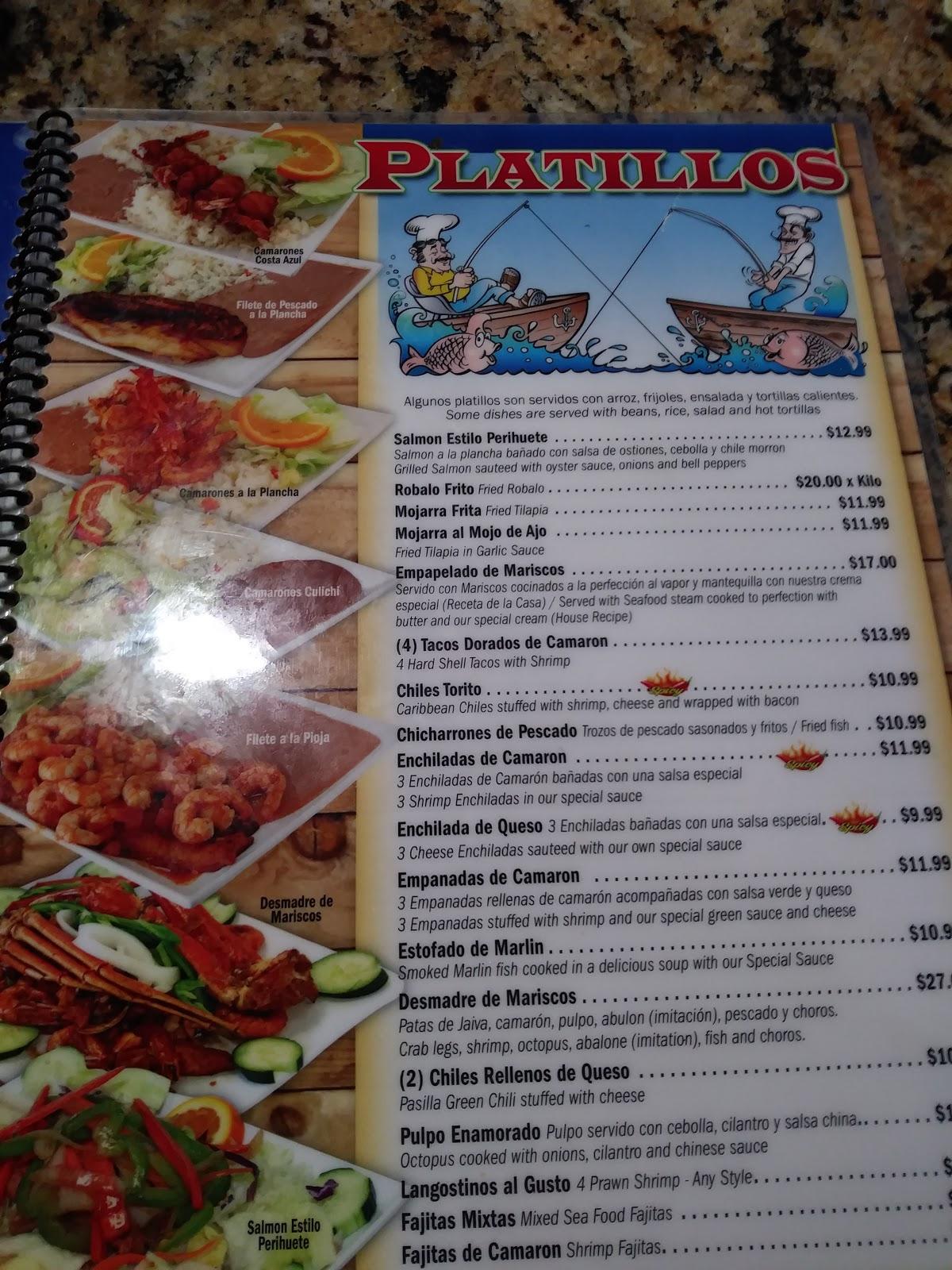Menu at Mariscos El Perihuete restaurant, Paramount, Paramount Blvd