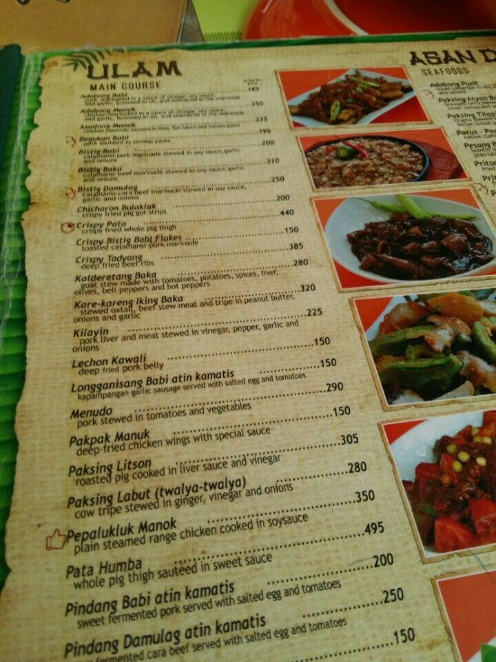 Menu at Matam-ih restaurant, Angeles
