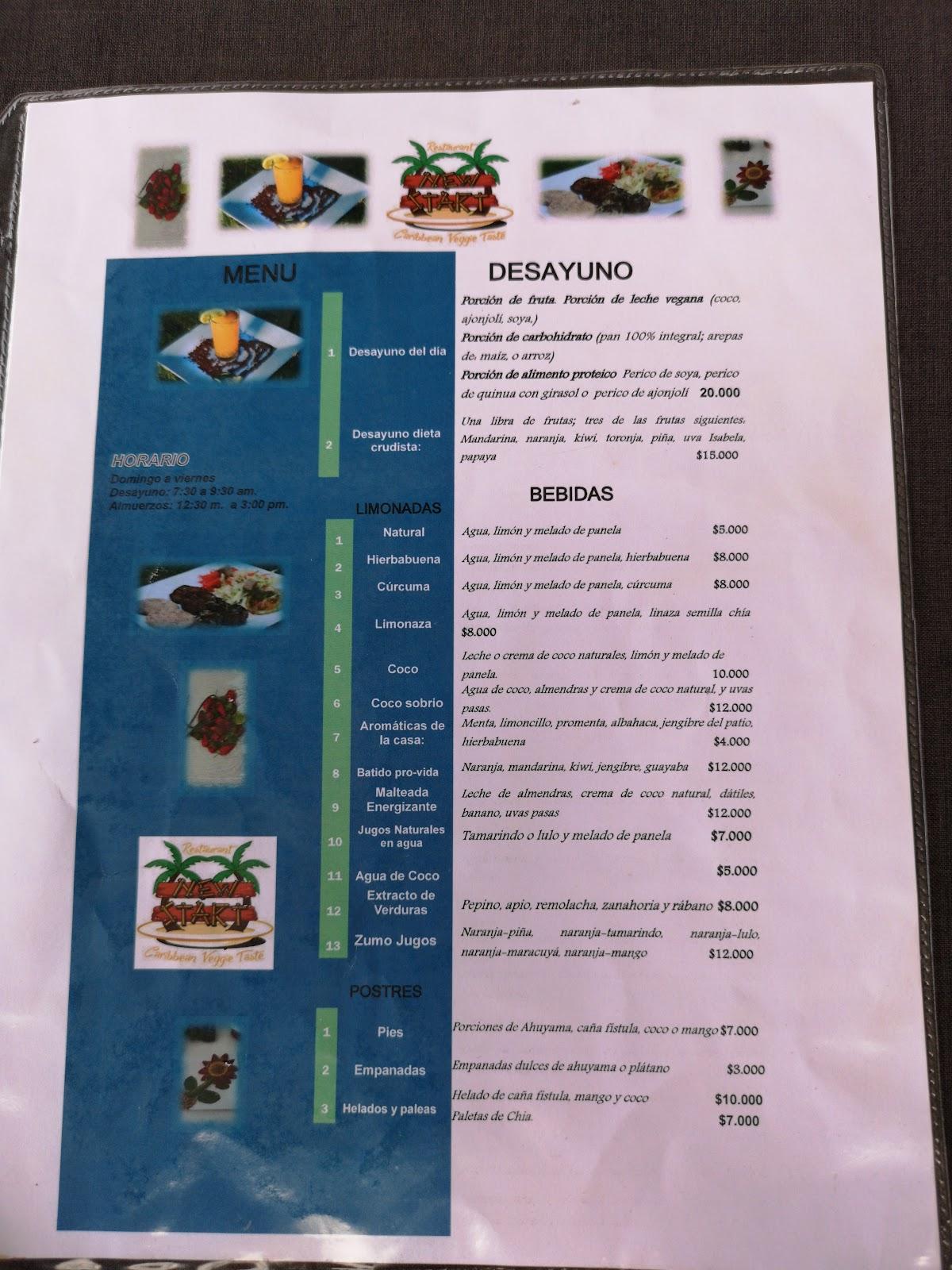 Menu at New Start restaurant, San Luis