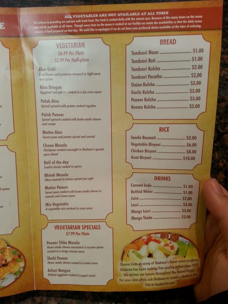 Menu at Shaheen Restaurant, Hicksville