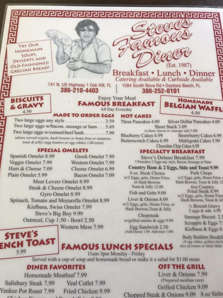 Menu at Steves Famous Diner restaurant, Oak Hill, 741 US-1