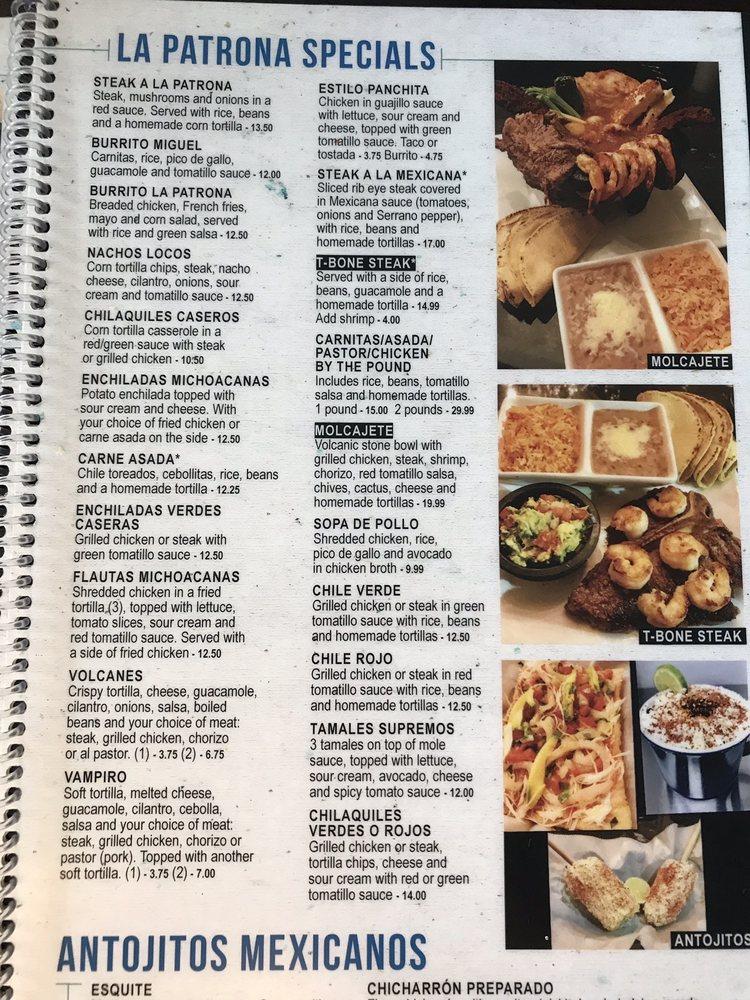 Menu at Taqueria La Patrona restaurant, Virginia Beach