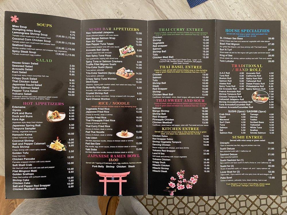 Menu at Thai Square Sushi restaurant, Sunnyvale