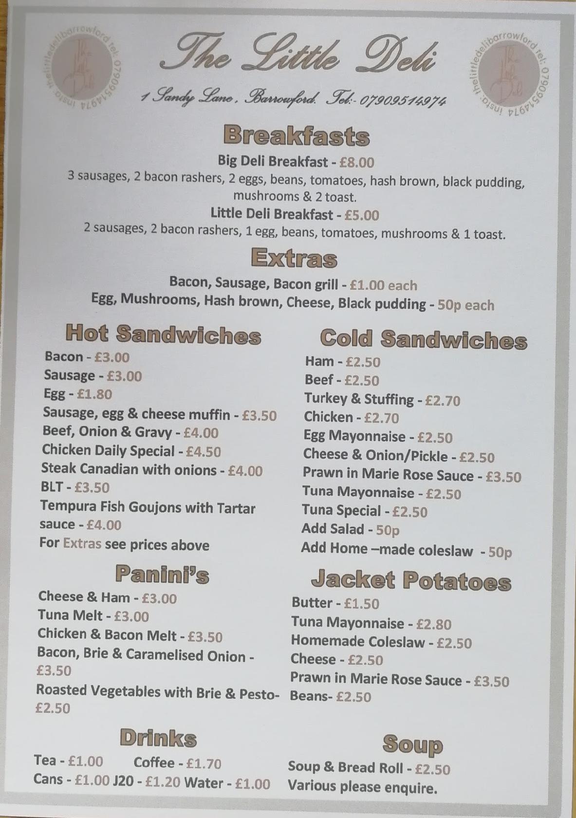 Menu at The Little Deli, Nelson