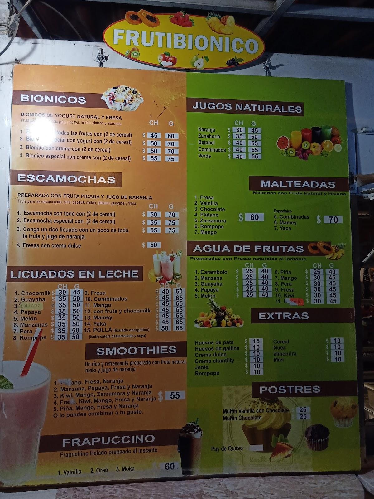 Menu at frutibionicos cafe, Puerto Vallarta
