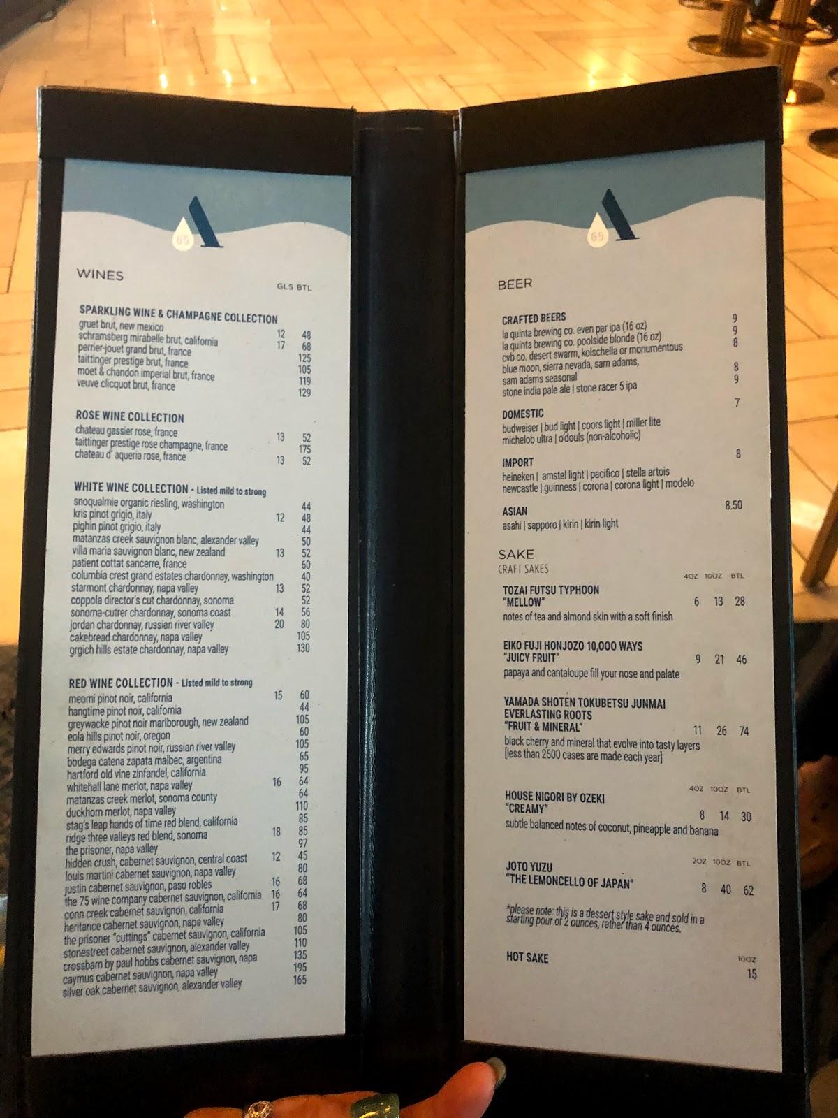 Menu at Aquifer 65 pub & bar, Palm Desert