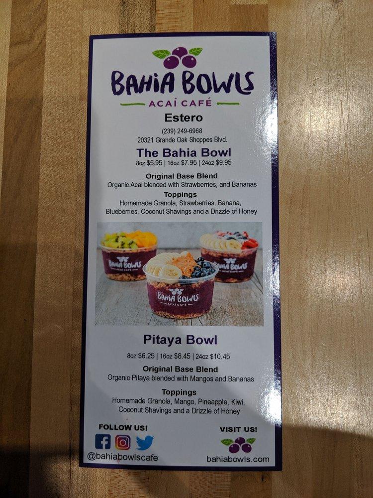 Menu at Bahia Bowls Estero pub & bar, Estero