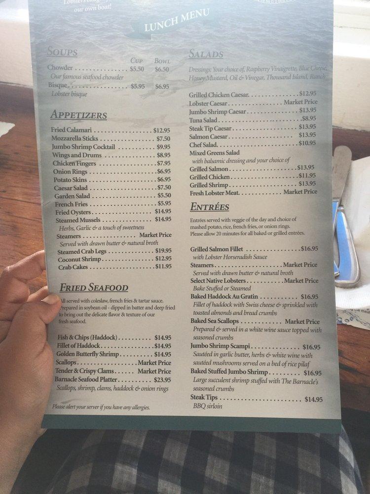 Menu at Barnacle Restaurant Inc, Marblehead