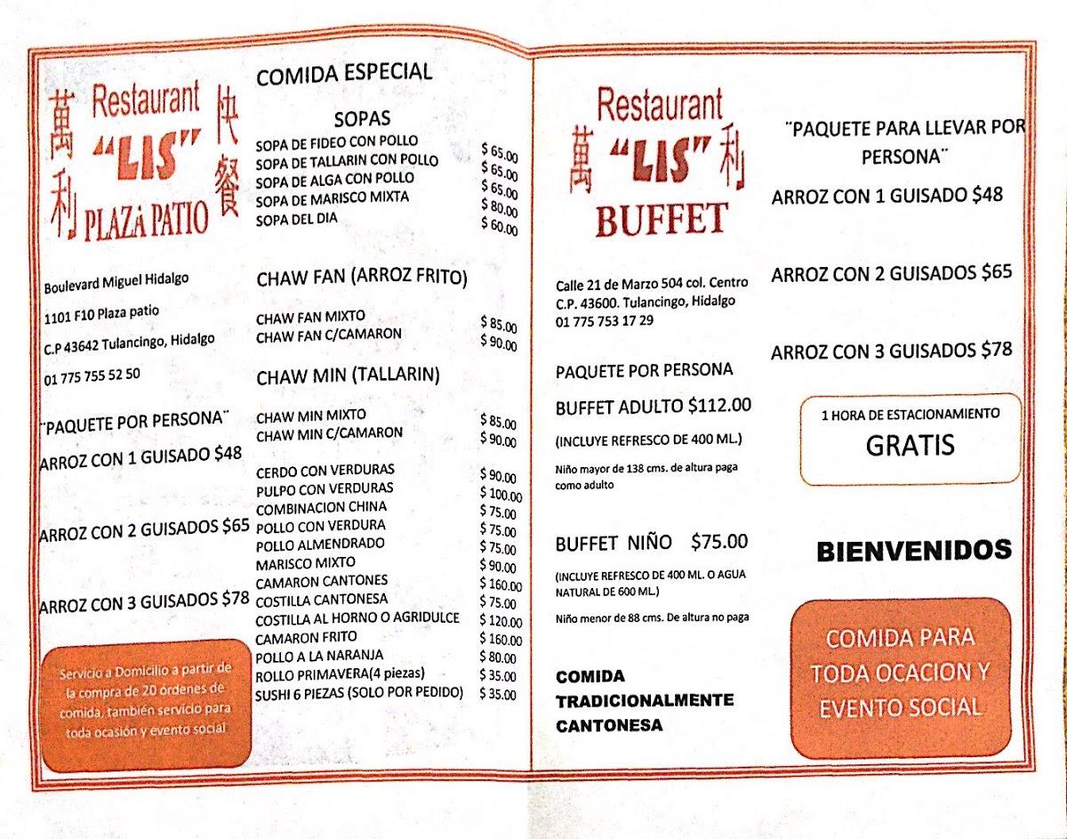 Carta del restaurante Comida China Lis, Tulancingo