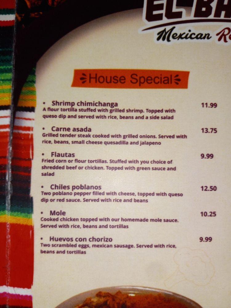Menu at El Barril Mexican Restaurant, Edgington