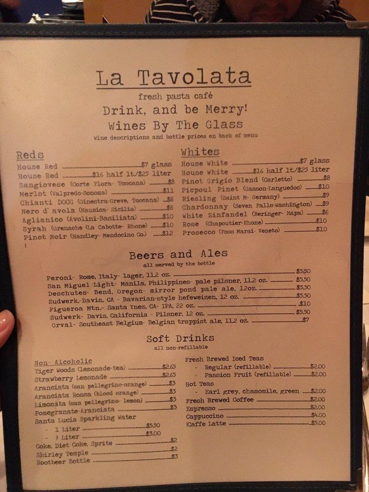 Menu at La Tavolata restaurant, Artesia