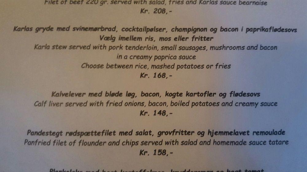 Menu at Restaurant Karla, Copenhagen