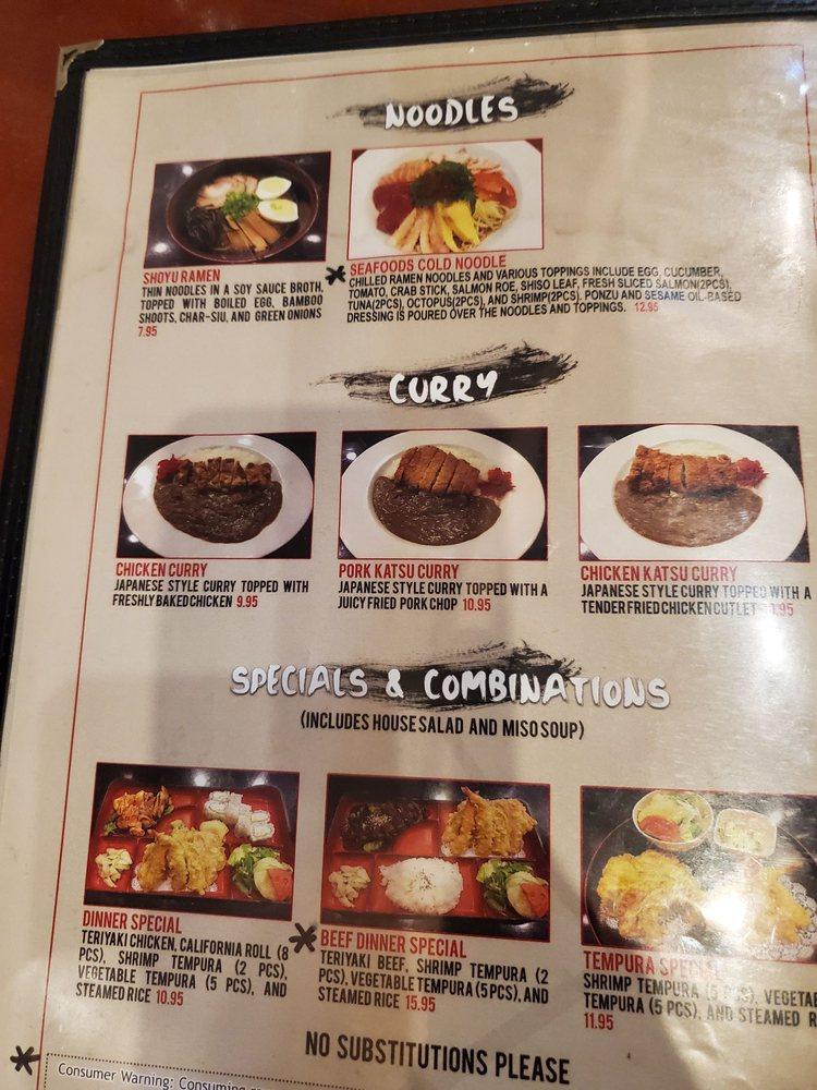 Menu at Sushi Tachi restaurant, North Las Vegas