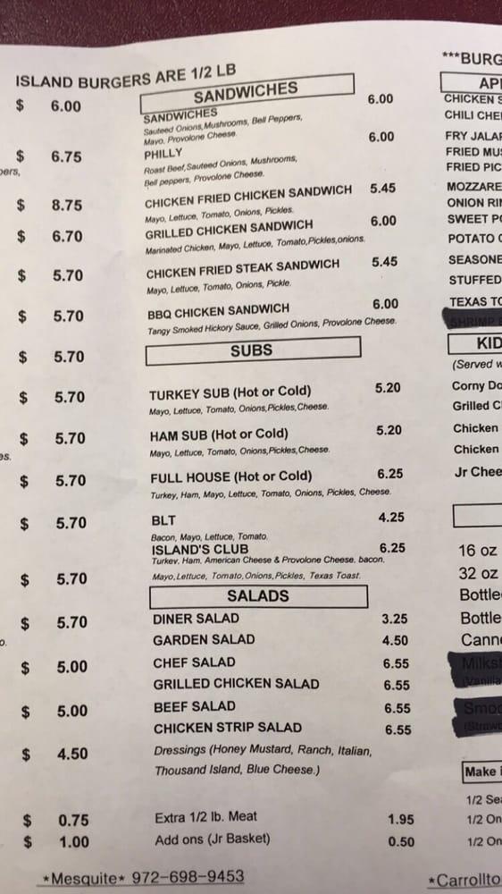 Menu at Burger Island restaurant, Carrollton