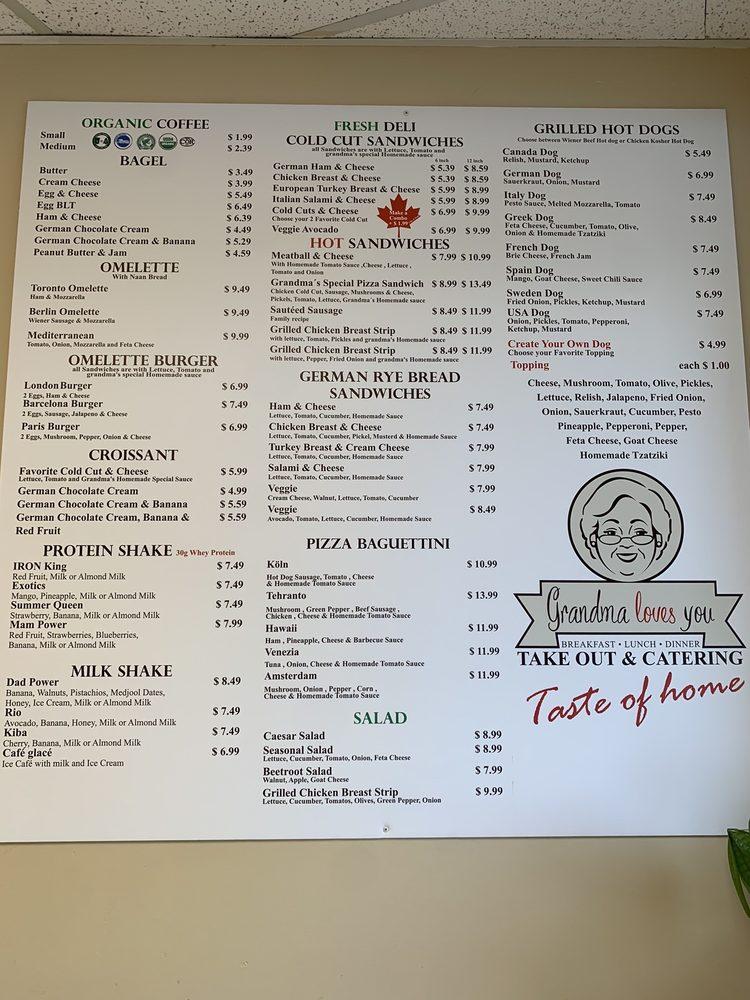 Menu at Grandma loves you restaurant, Toronto