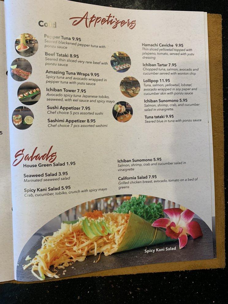 Menu at Ichiban Japanese steakhouse, Pooler