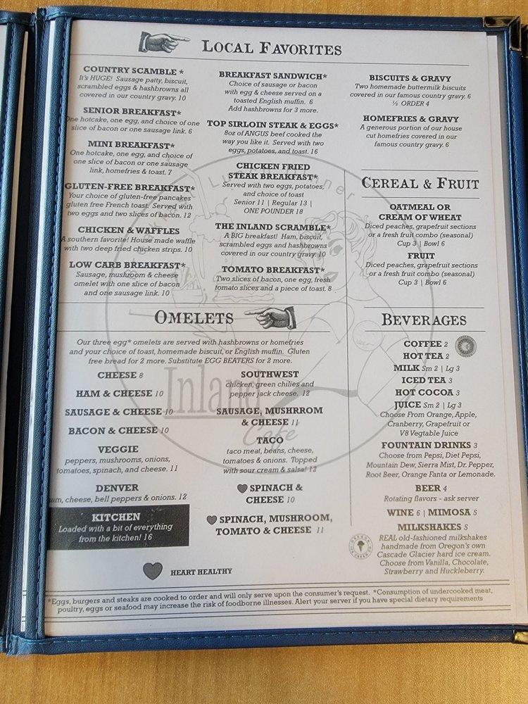 Carta de Inland Cafe, Baker City