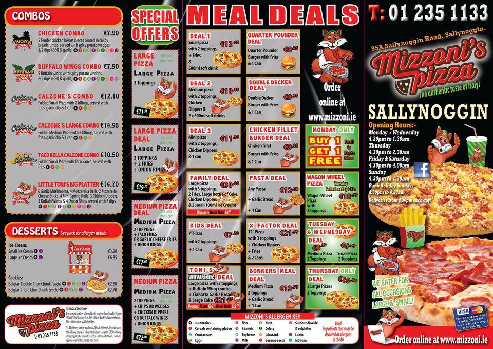 Menu at Mizzoni's pizzeria, Dublin, 95A Sallynoggin Rd