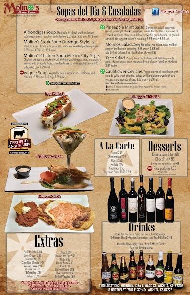 Menu at Molino's Cuisine Midtown restaurant, Wichita, N Waco Ave
