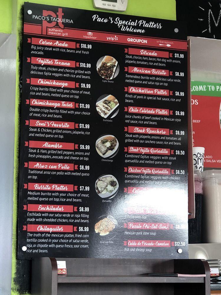 Menu at Paco's Taqueria desserts, Indianapolis, N Keystone Ave