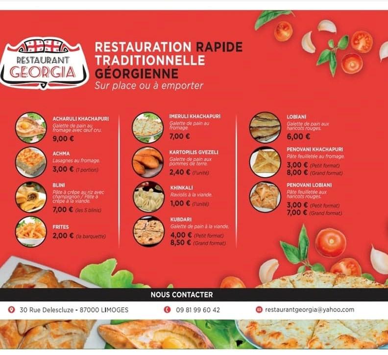Menu at Restaurant Georgia, Limoges