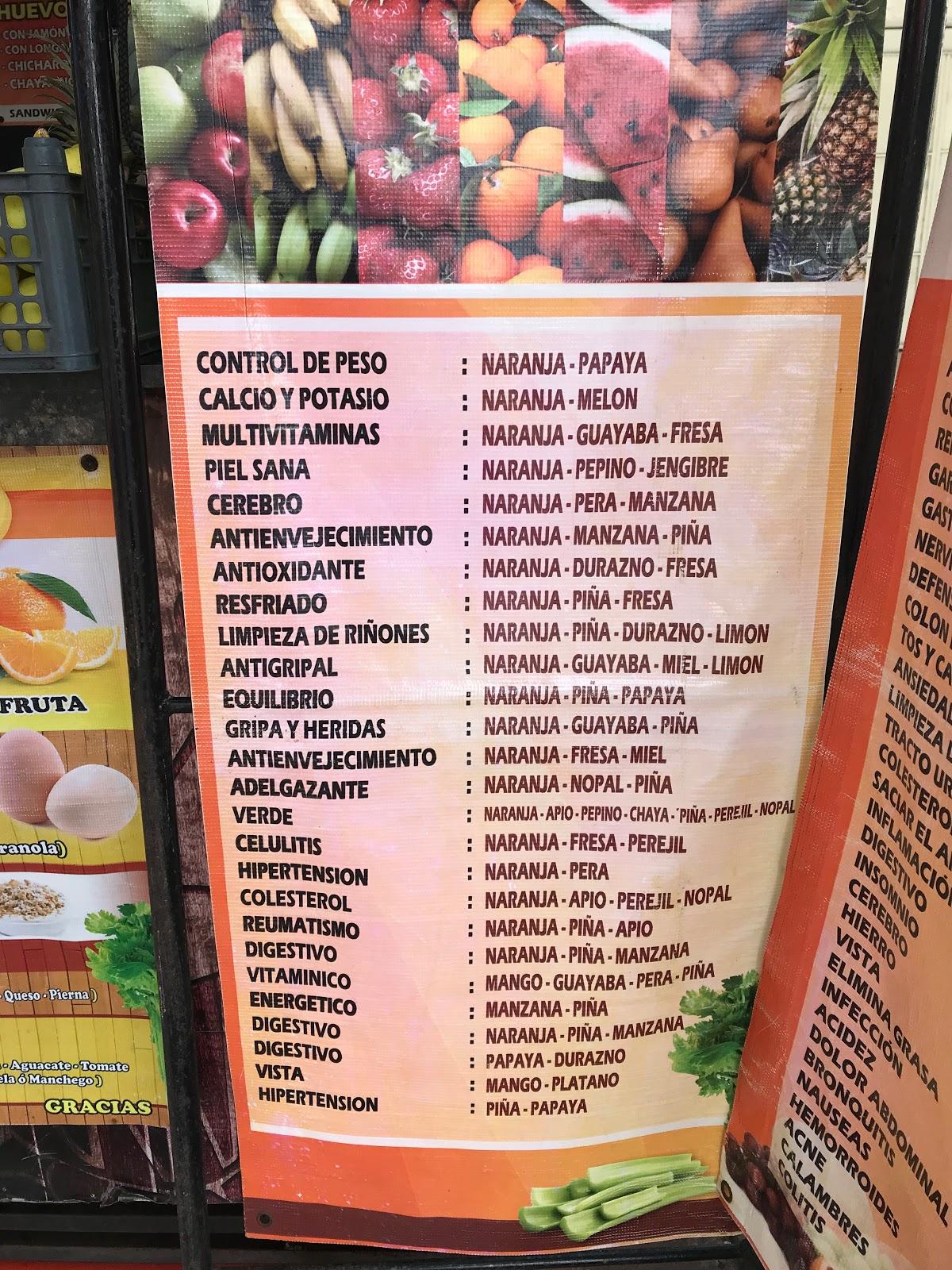 Menu at Sabor a frutas cafe, Merida