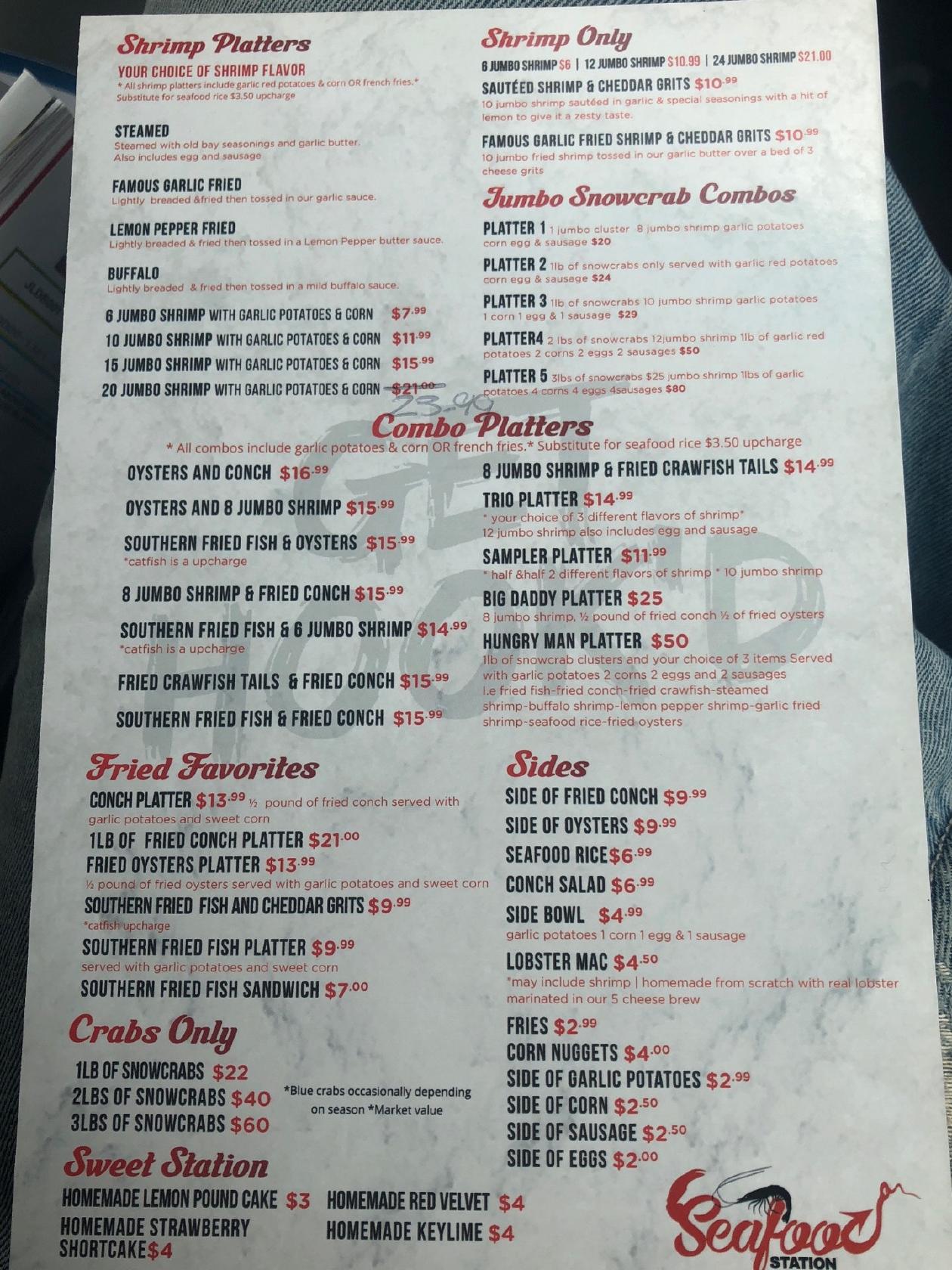 Menu at The Seafood Station restaurant, Orlando
