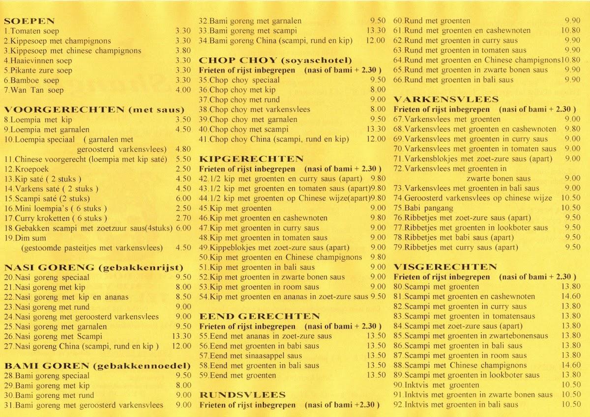 Menu at Shanghai, Beveren