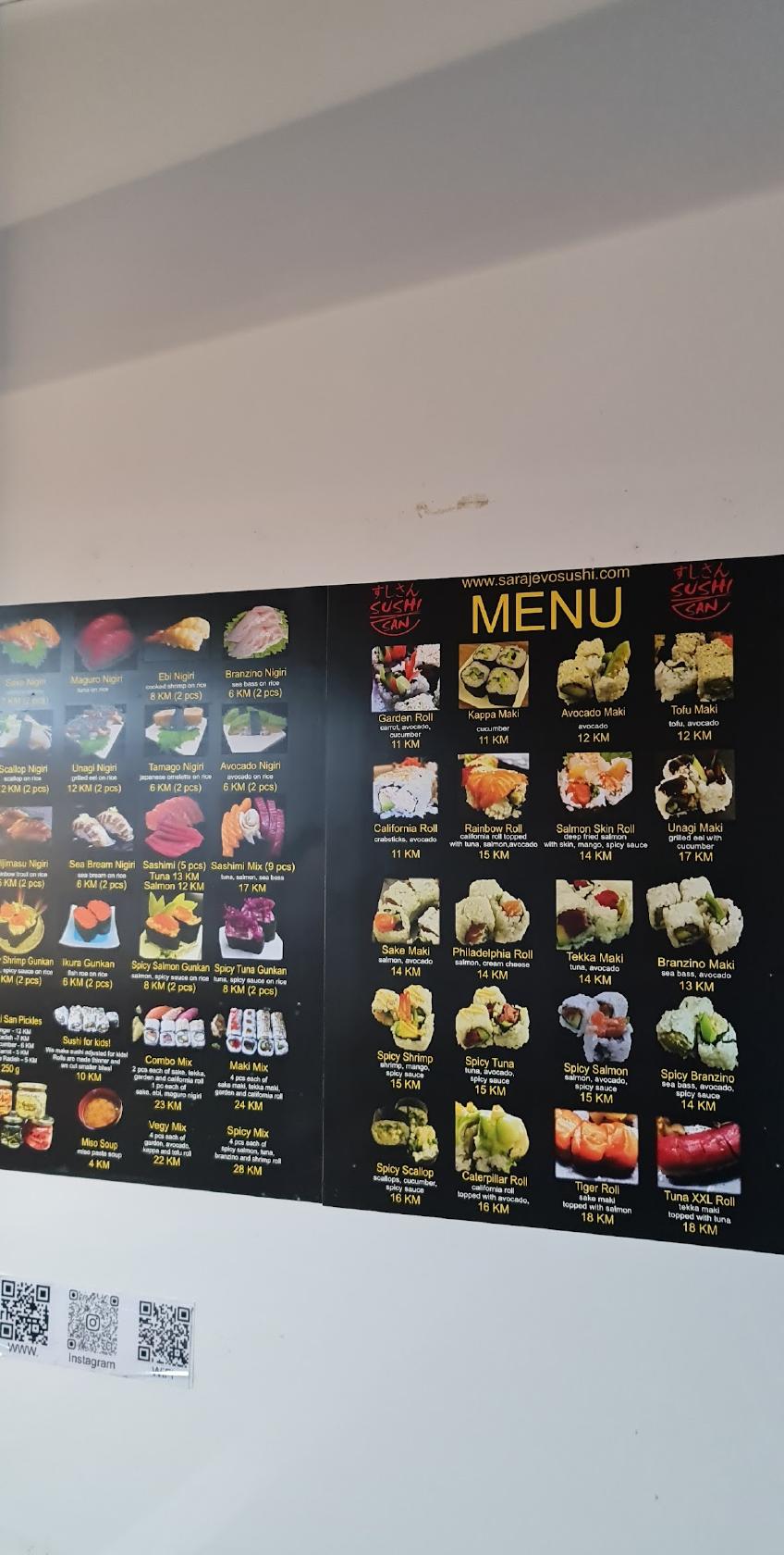 Carta del restaurante Sushi San, Sarajevo