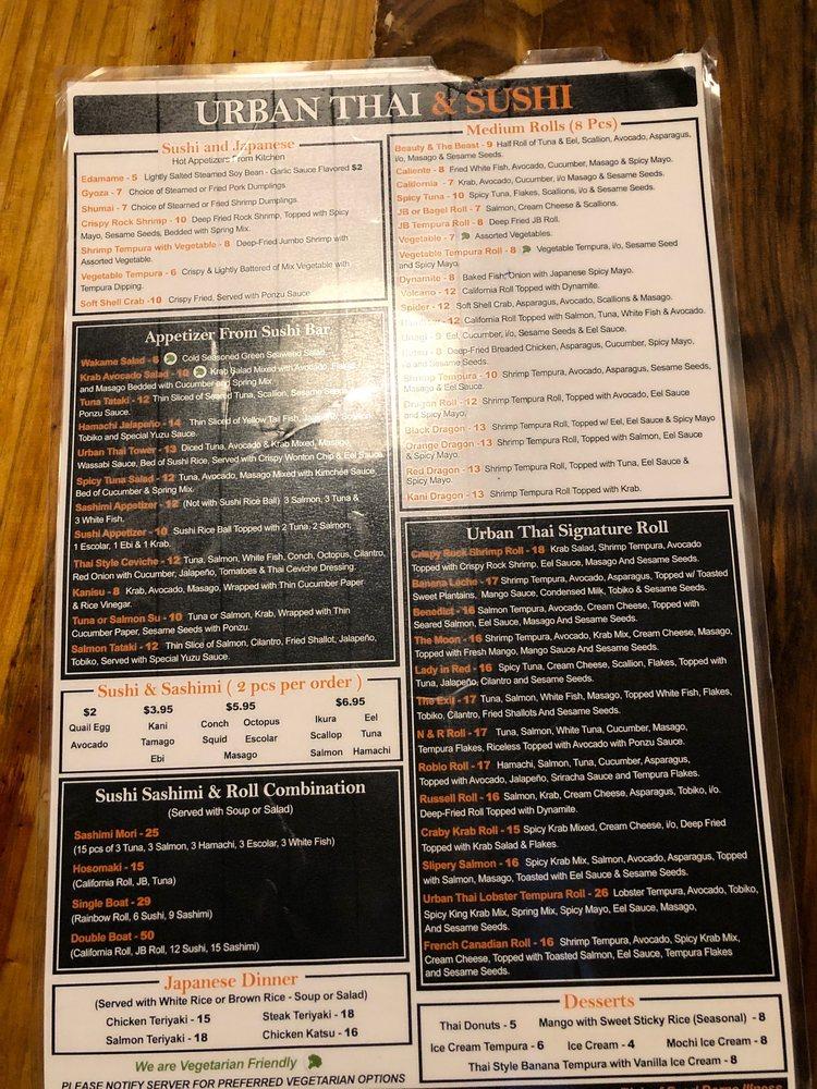 Menu at Urban Thai & Sushi restaurant, Hallandale Beach