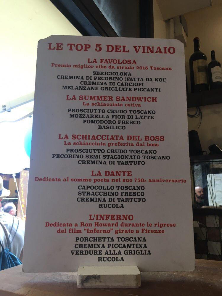 Menu at All’Antico Vinaio cafe, Florence