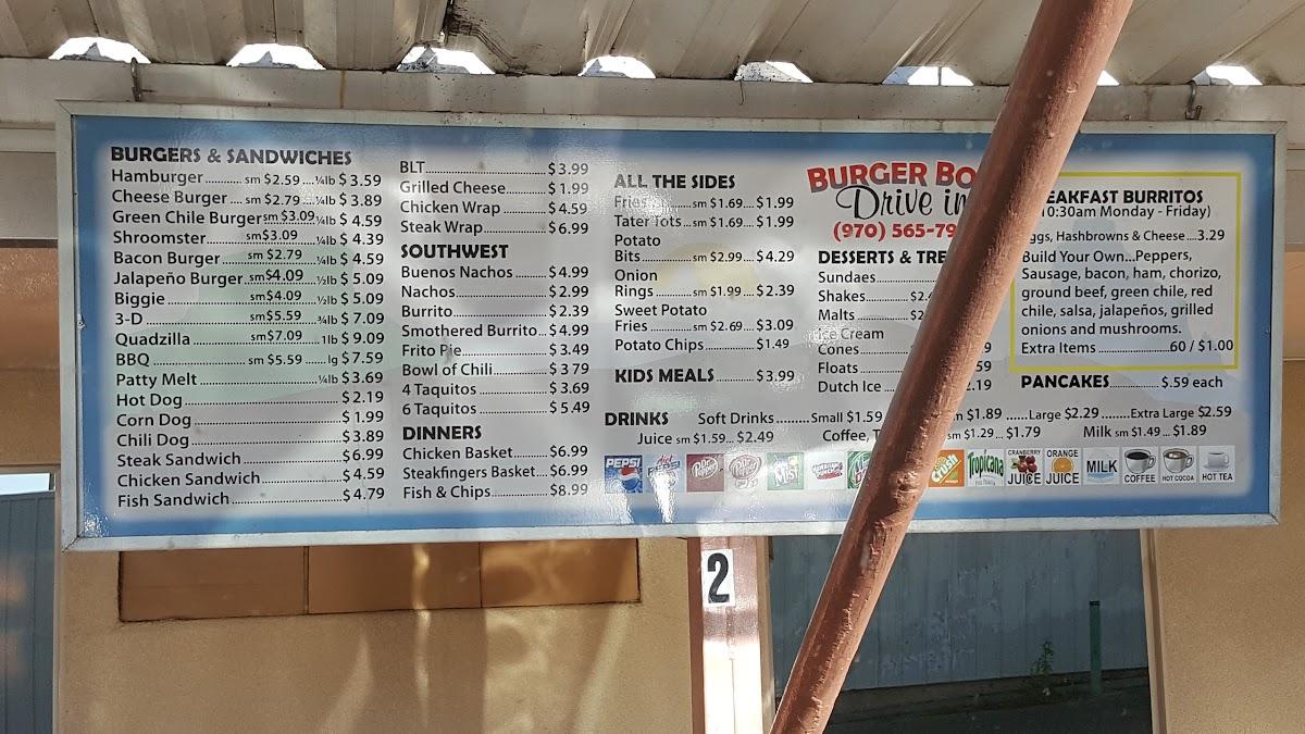 Menu at Burger Boy Drive In restaurant, Cortez