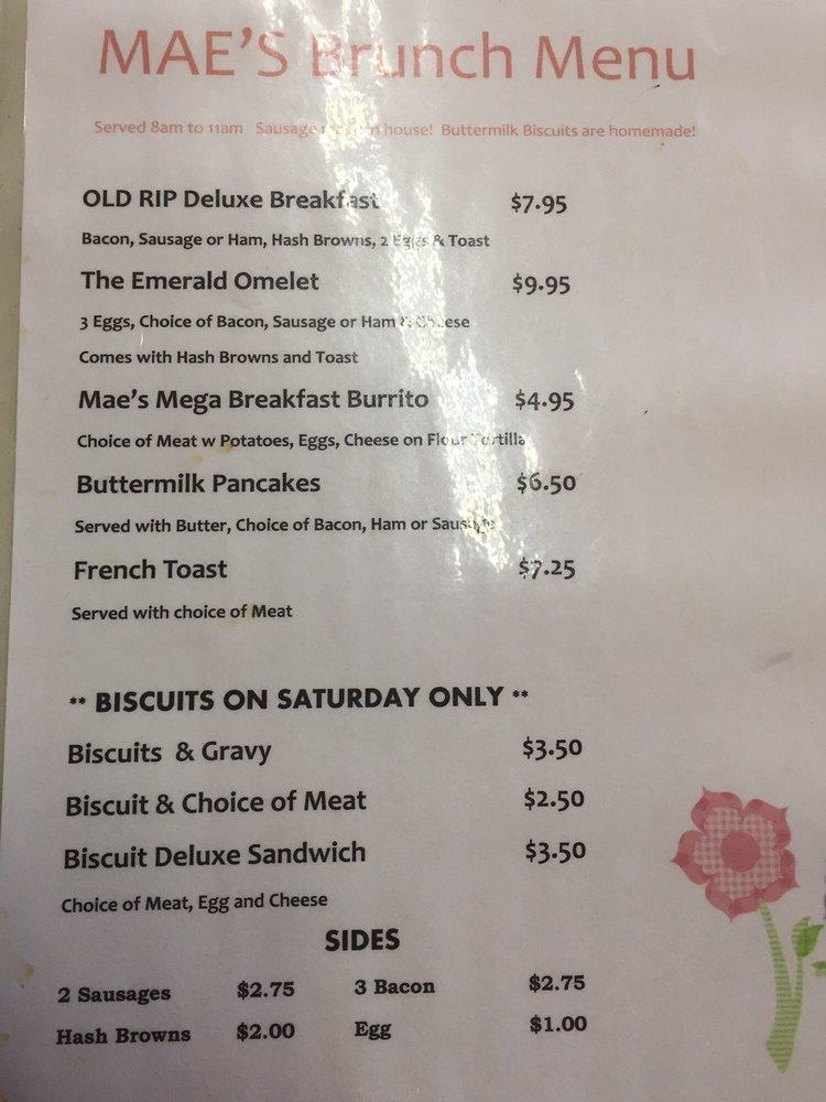 Menu at Mae's Meat Market restaurant, Eastland