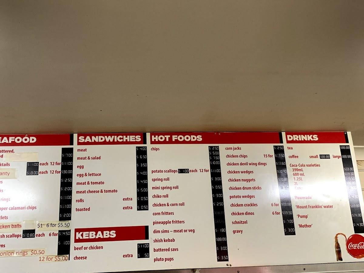 Menu at Redfern Street Take Away fast food, Cowra