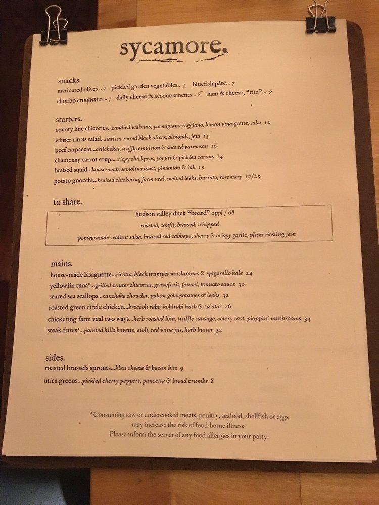 Menu at sycamore. pub & bar, Newton