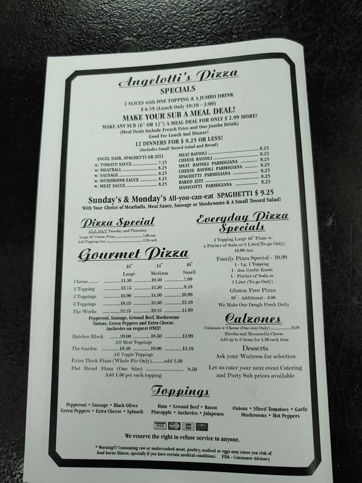 Menu at Angelotti's Pizza pizzeria, Inverness