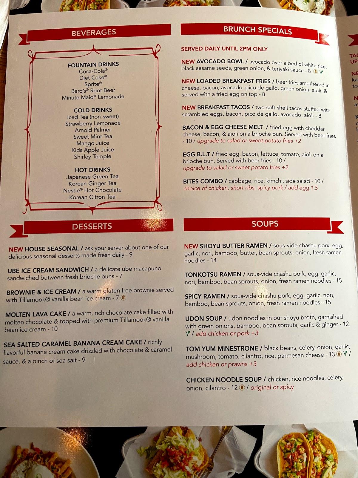 Menu at Bites Restaurant, Forest Grove