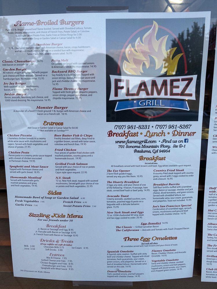 Menu at Flamez Grill pub & bar, Petaluma