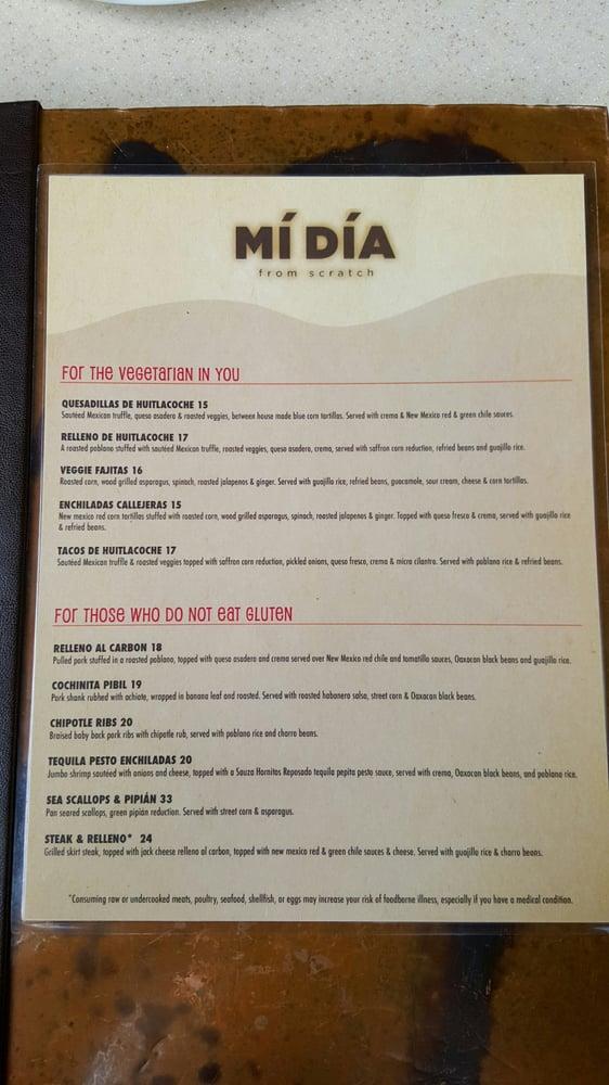 Menu at Mi Dia From Scratch restaurant, Plano