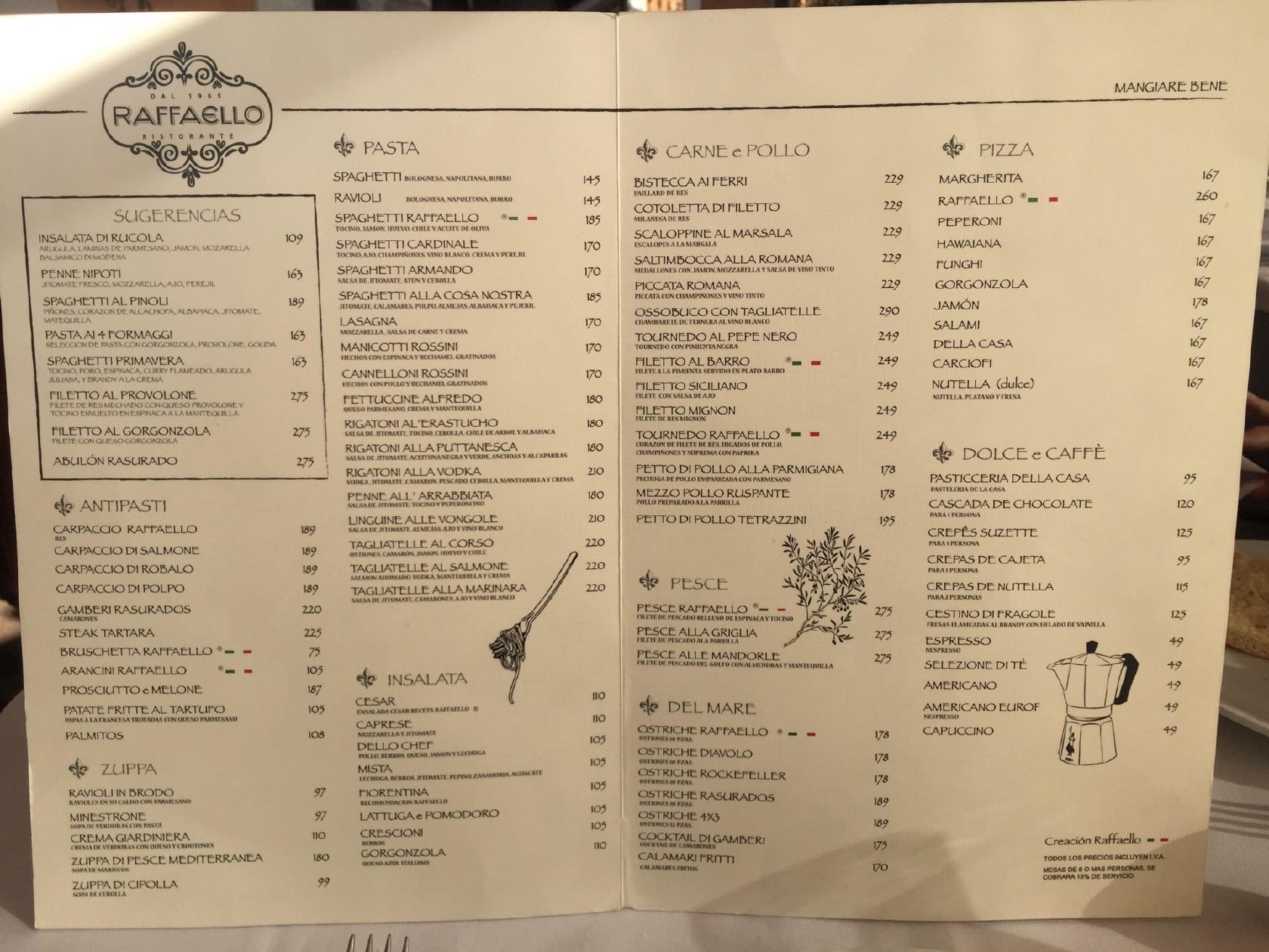 Carta del restaurante Rafaello Ristorante, Naucalpan del Juárez ...