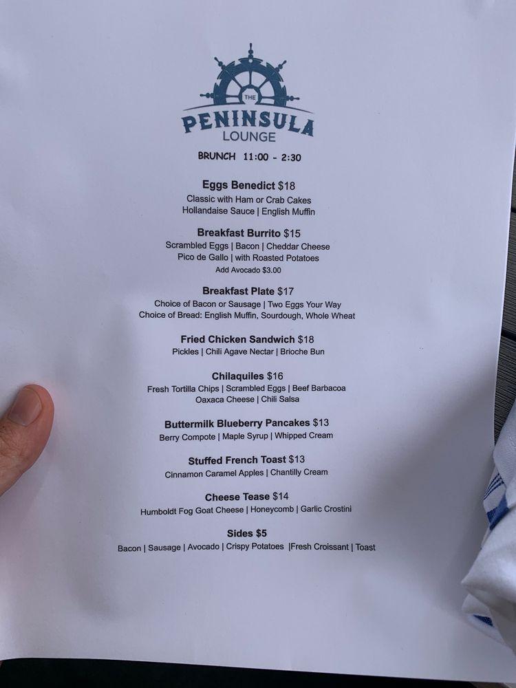 Menu at The Peninsula Lounge restaurant, Newport Beach