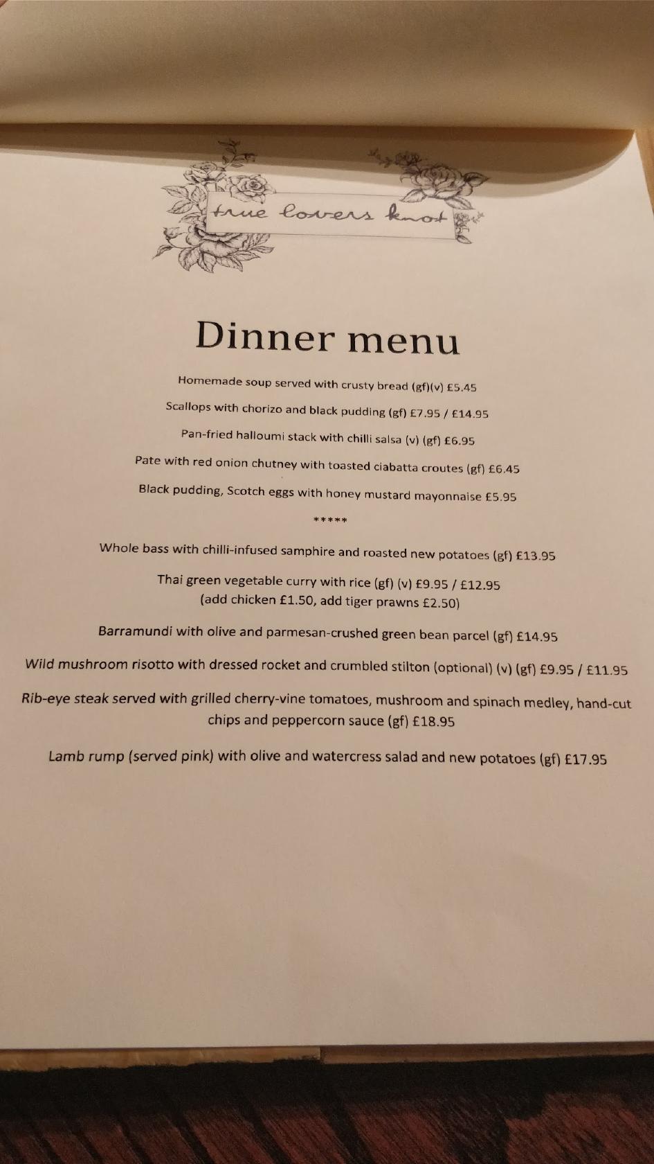 Menu at The True Lovers Knot pub & bar, Blandford Camp, True Lovers ...