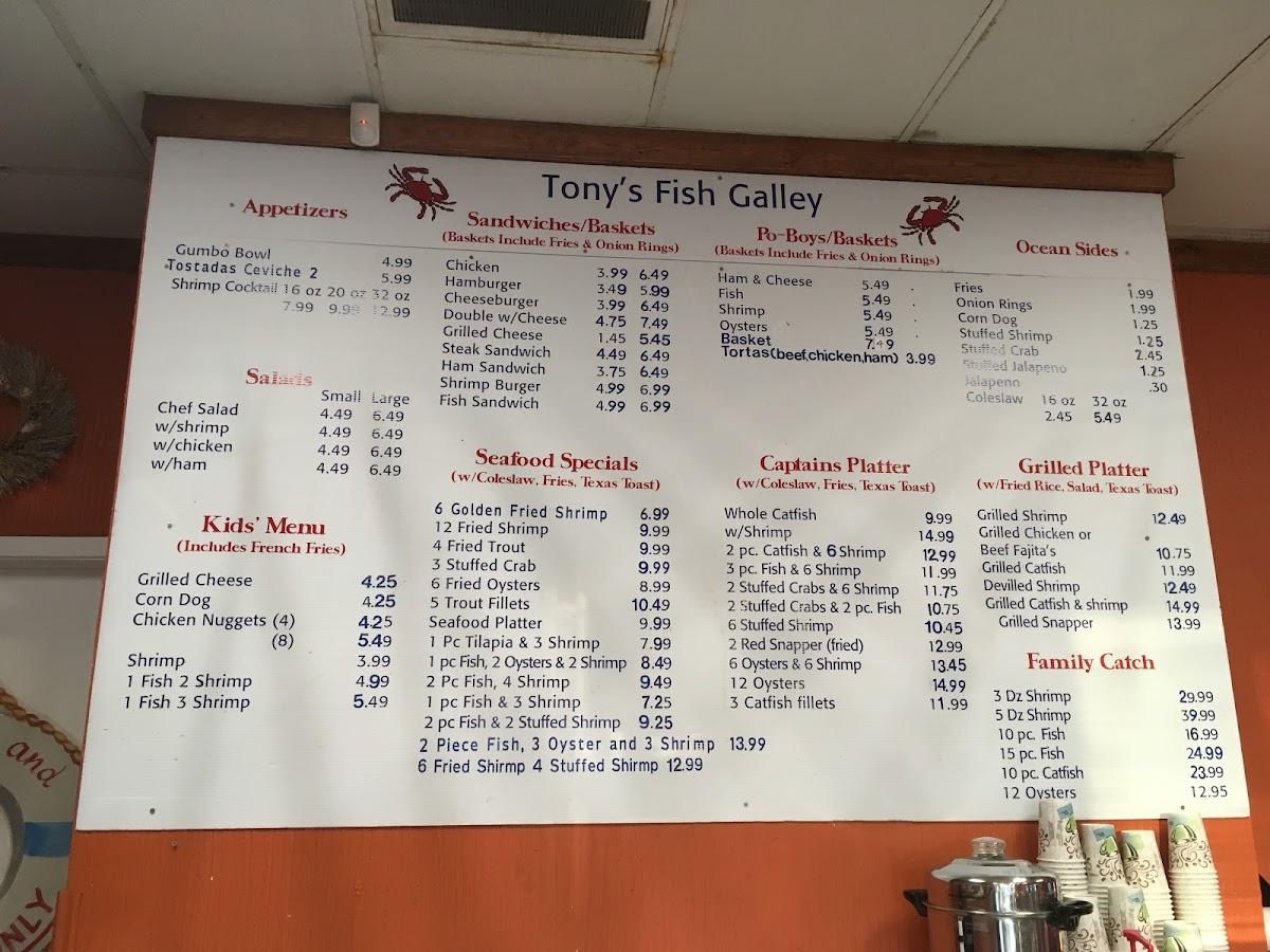 Menu at Tony's Fish Galley restaurant, Deer Park, 909 Center St