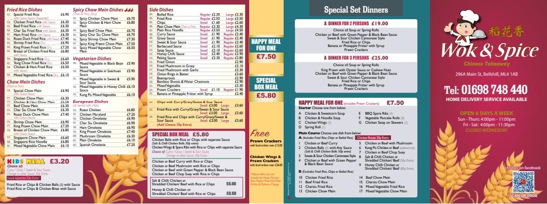 Menu at Wok & Spice fast food, Bellshill